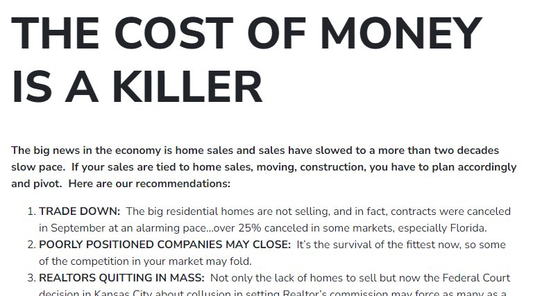THE COST OF MONEY IS A KILLER | Ottaway Digital