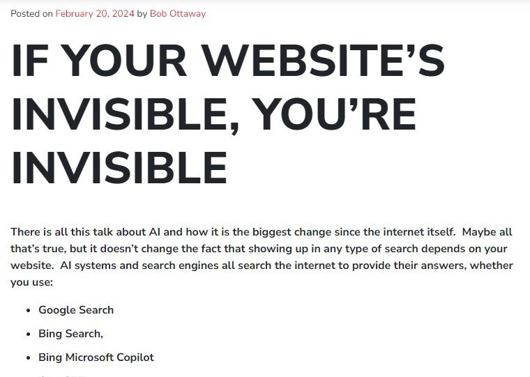 IF YOUR WEBSITE’S INVISIBLE, YOU’RE INVISIBLE | Ottaway Digital